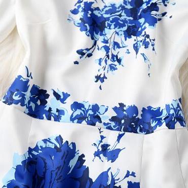 Half Sleeves Blue And White Porcelain Print Bodycon Dress #121301ad on ...