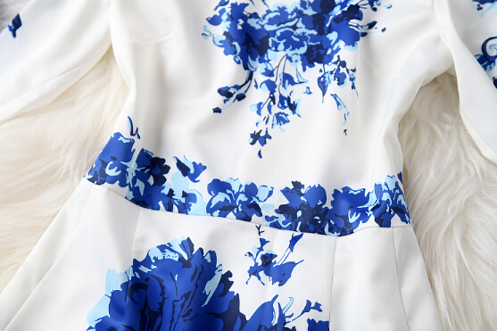 Half Sleeves Blue And White Porcelain Print Bodycon Dress #121301ad on ...